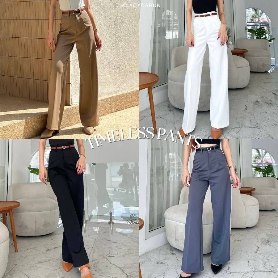 TIMELESS PANTS กางเกงขายาวผู้หญิง ขากระบอกตรง เอวสูง ทรงสวยผ้าดีทิ้งตัวใส่สบาย rochet fabric ...