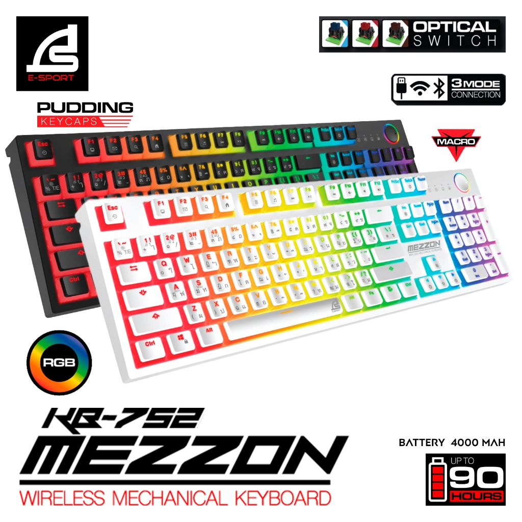 SIGNO Wireless Mechanical Gaming Keyboard 2.4G/BT5.3/Wired รุ่น MEZZON ...