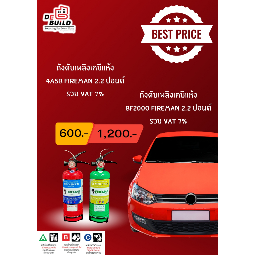 ถังดับเพลิงเคมีแห้ง ถังดับเพลิงBF2000 ถังดับเพลิงพกพา 2.2 ปอนด์ ติดตั้ง ...