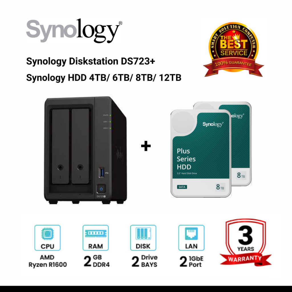 [NEW] Synology DiskStation DS723+ 2-Bay NAS + Synology HDD 4TB/6TB/8TB/12TB | Shopee Thailand