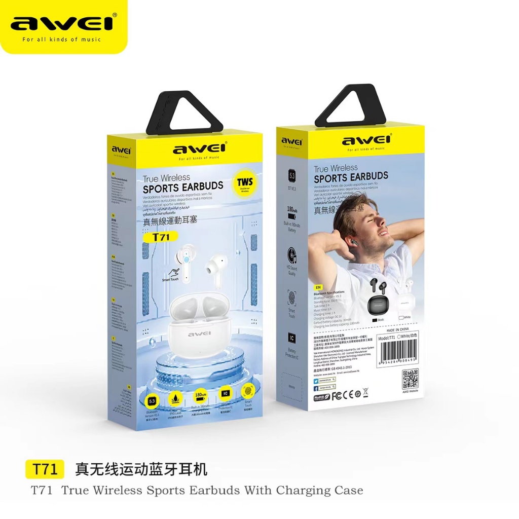 หูฟัง AWEI T71 หูฟังบูลทูธ Bluetooth 5.3 หูฟังไร้สาย HIFI Wireless ...
