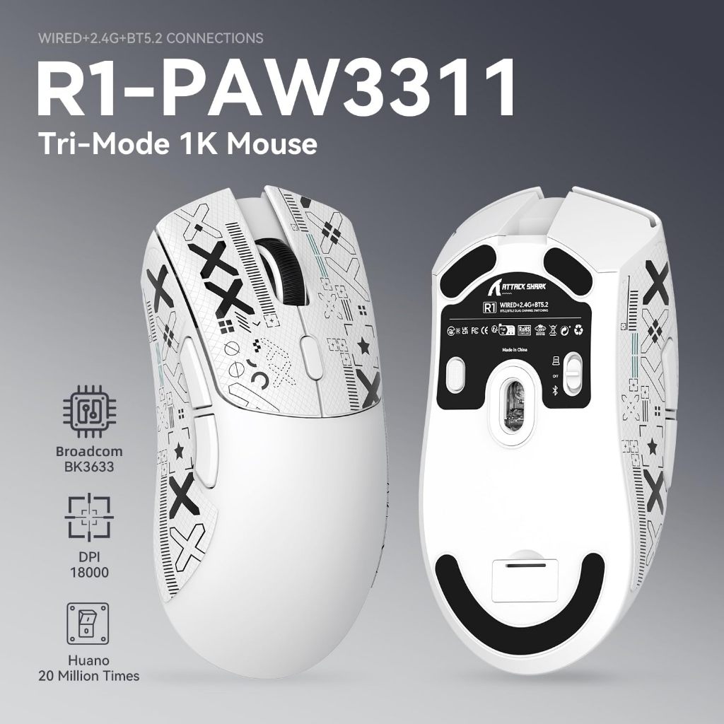 Attack Shark R1 gaming Mouse เมาส์บลูทูธไร้สาย PAW3311 เมาส์สำหรับเล่น ...