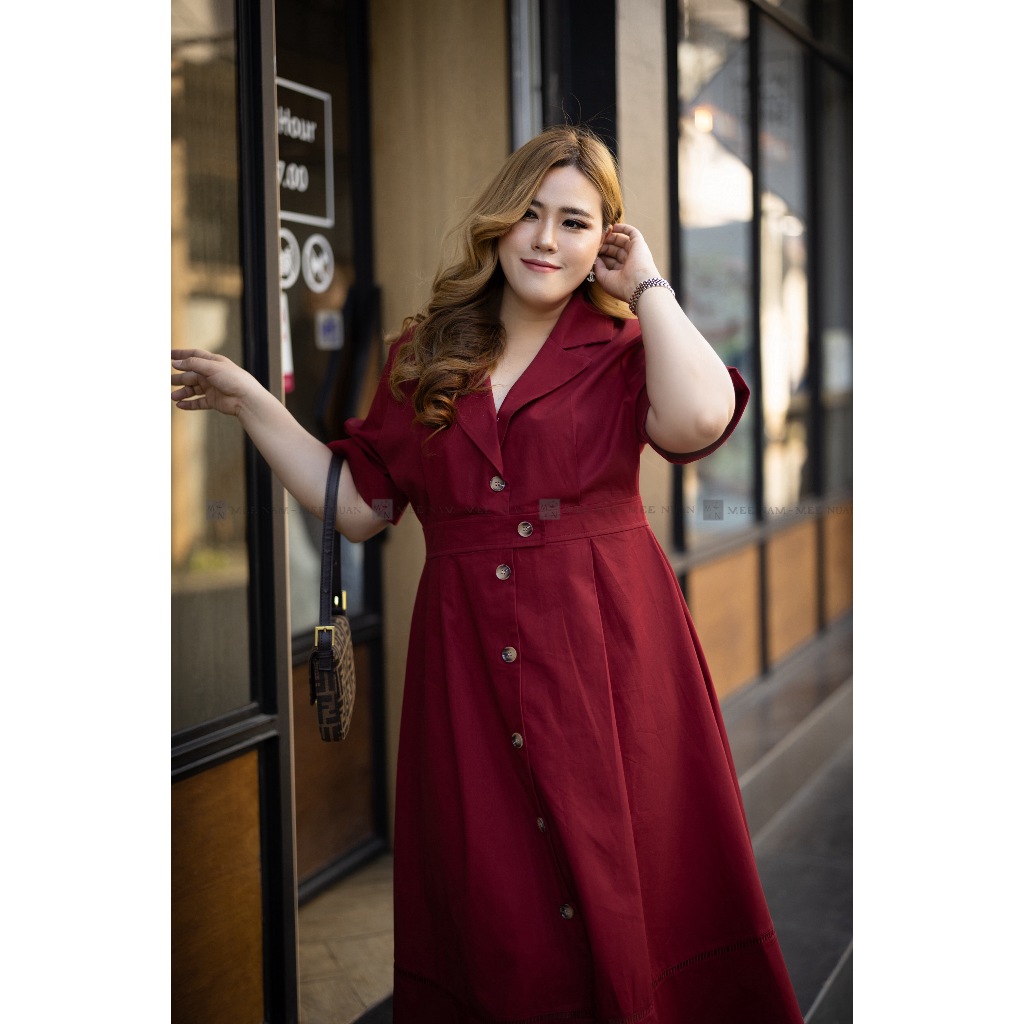 DR263 เดรสเชิ้ตแดงกระดุมไม้ เสื้อผ้าพลัสไซส์ Plussize Fashion ชุดคนอ้วน แฟชั่นสาวอวบ | Shopee ...