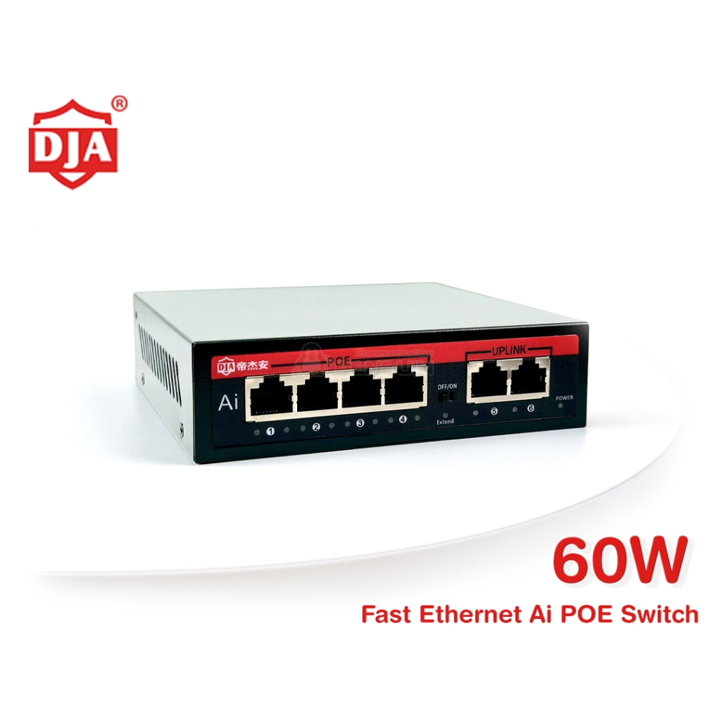 MINI Ai POE Switch 6 Port (4 POE + 2 Uplink) 10/100M ยี่ห้อ DJA รุ่น ...