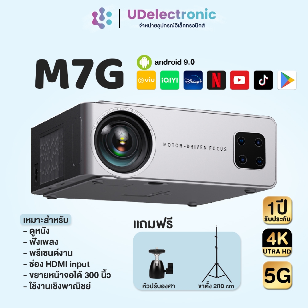 โปรเจคเตอร์ mini รุ่น M7G Netflix Projector 4K 1080P android จอใหญ่สุด ...