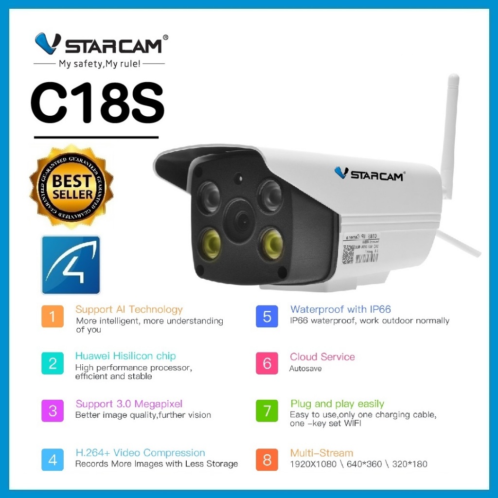VSTARCAM C18S SUPER HD 1296P 3.0MegaPixel WiFi iP Camera กล้องวงจรปิดไร้สาย ไวไฟ | Shopee Thailand
