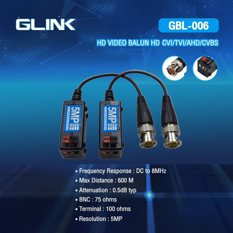 GLINK GBL-006 / GBL006 BALUN 5 MP 300-600 M. สำหรับใช้งานกับกล้องวงจรปิด BY BILLION AND BEYOND ...