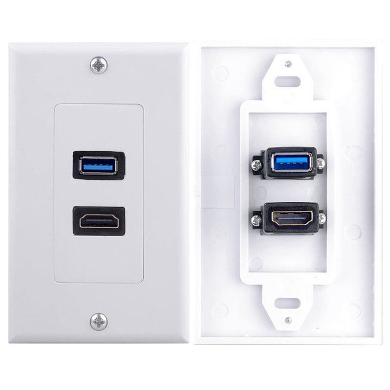 1x 2Port HDMI+USB 3.0 Female Wall Face Plate Panel Outlet Socket ...