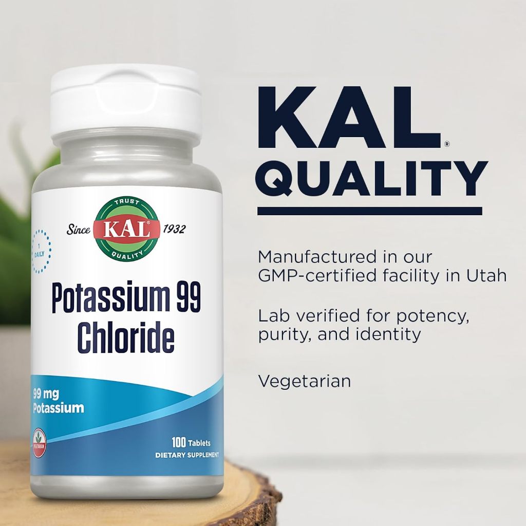 โพแทสเซี่ยมคลอไรด์ KAL, Potassium 99 Chloride, 99 mg, 100 Tablets ...