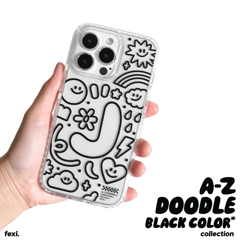 เคสไอโฟน “ DOODLE A-Z Collection/ BLACK “ ลายสกรีนสีดำ iPhone Case for 12 - 16 series & Samsung ...