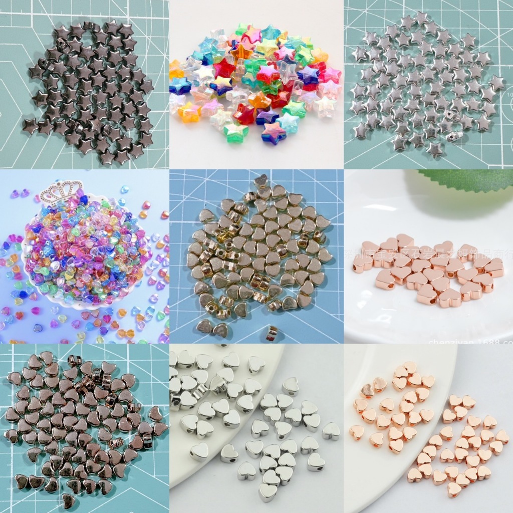ลูกปัดอะคริลิค หัวใจ ดาว หลากสี เงินทอง สำหรับร้อยพวงกุญแจ สร้อยคอ,ข้อมือ DIY 20g | Shopee Thailand