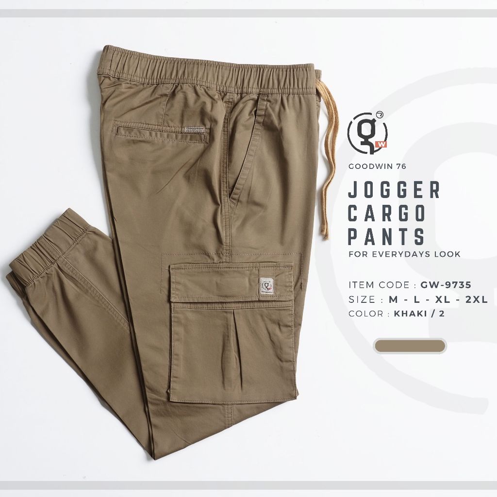 GOODWIN - 9735 JOGGER CARGO PANTS กางเกงขาจั้มพ์ยาวทรงคาร์โก้ผ้ายืด เอวยืด มีเชือกผูกเอว ...