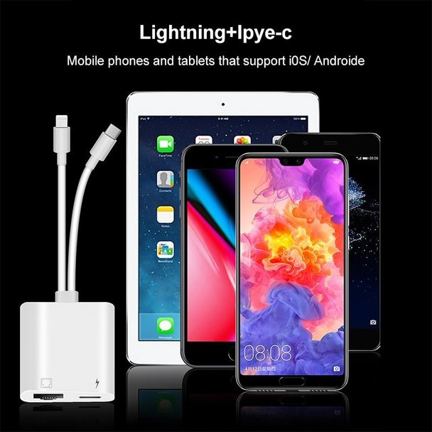2 in 1 USB-C / Type-C + 8 Pin Male to RJ45 + 8 Pin Charging Female ...