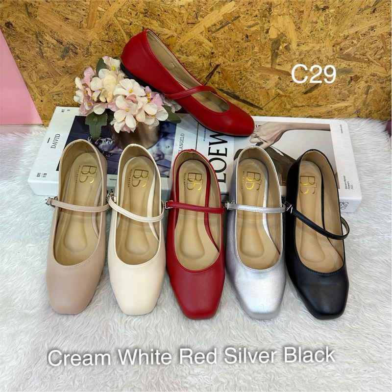 C29 ทรงแมรี่เจนส้นแบนสายคาดน่ารักมาก | Shopee Thailand