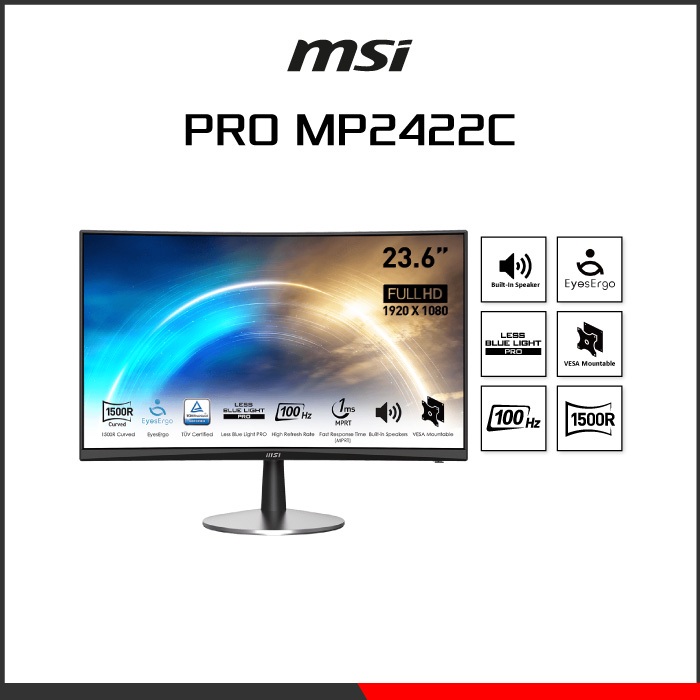 Monitor (จอมอนิเตอร์) MSI PRO MP2422C 23.6", VA 100Hz, CURVED | Shopee ...