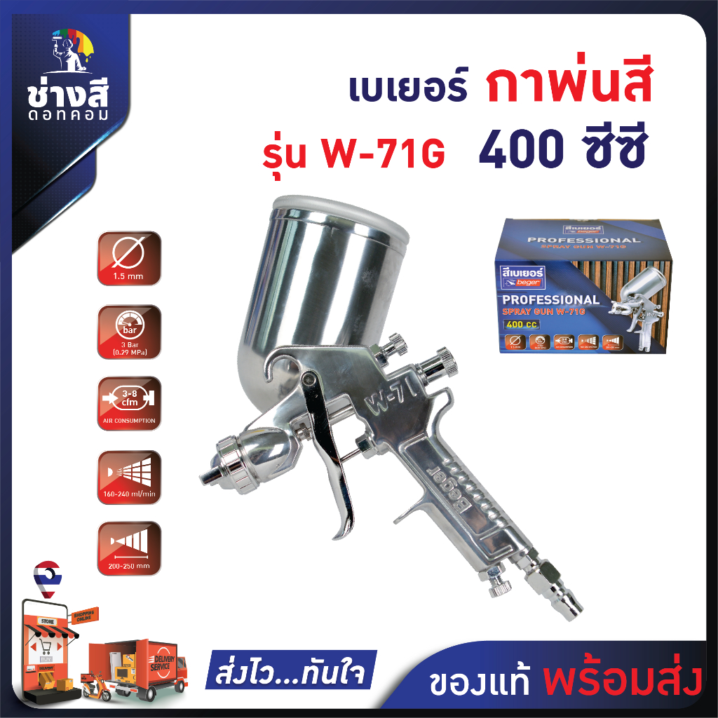 BEGER เบเยอร์ กาพ่นสี รุ่น W-71G (400 ซีซี)เหมาะสำหรับงานพ่นสีทุกรุปแบบ งานในร่ม กลางแจ้ง ถนน ...