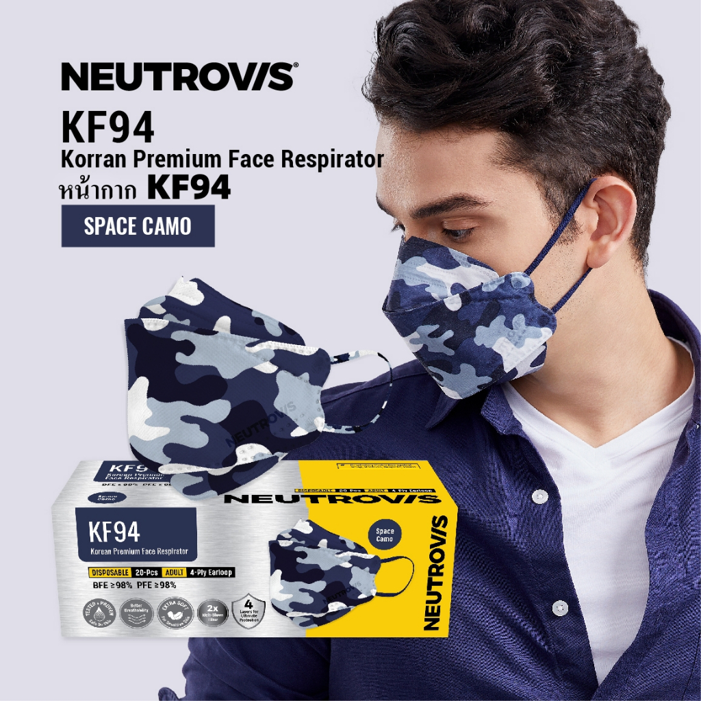 หน้ากากอนามัยสีสเปซ คาโม 20 ชิ้น กันฝุ่น 2.5 หน้ากากรุ่น KF94 นิวโทรวิส เเมส สวยๆ ส่งไว | Shopee ...