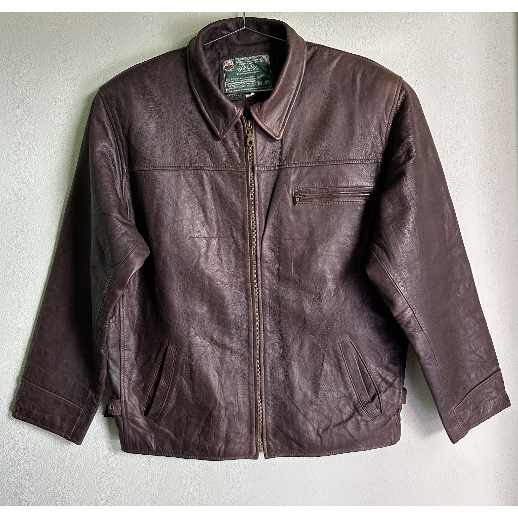 Vintage Queens Real Leather Brown Jacket | Shopee Thailand