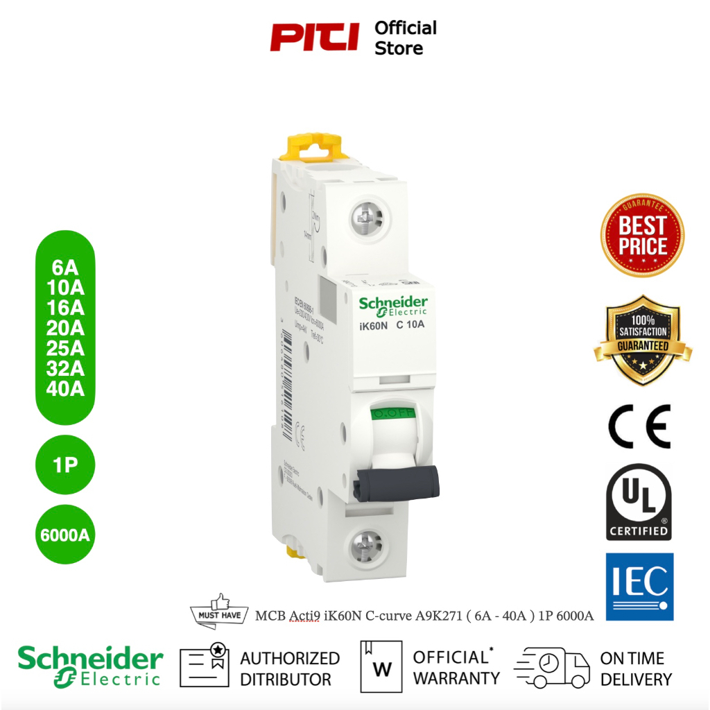 Schneider MCB A9K27106 6A 1P iK60N C-curve Acti9 Miniature Circuit Breaker เซอร์กิตเบรกเกอร์ ...