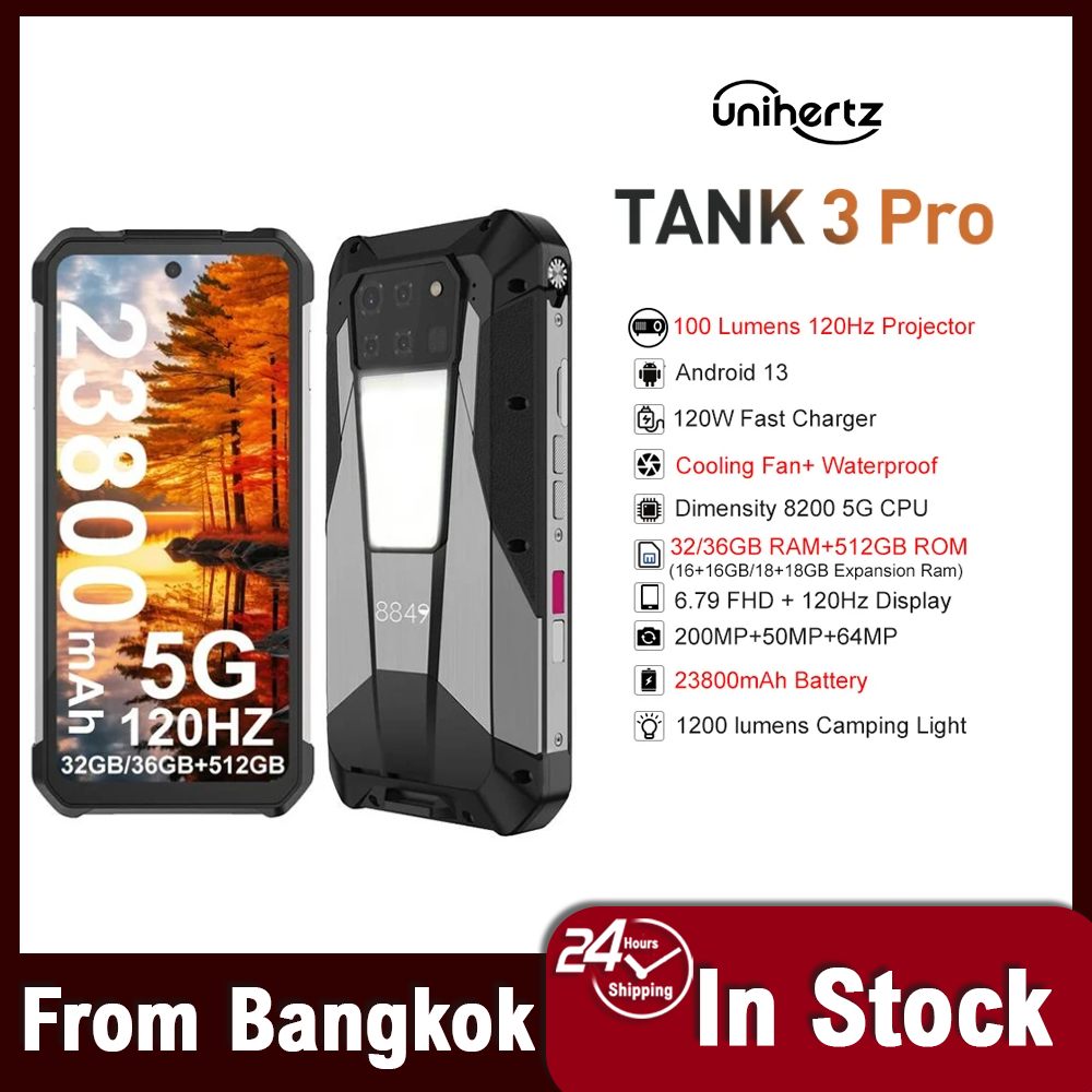 Unihertz Tank 3 Pro 8849 Rugged Phones 5G with 100 Lumens Projector 32/36GB 512GB 23800mAh ...