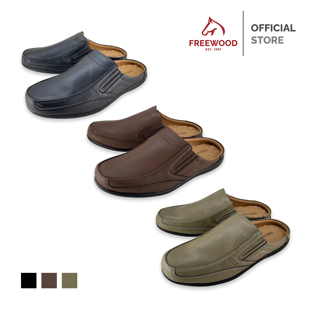 FREEWOOD OPEN HEEL CASUAL SHOES รองเท้าลำลองผู้ชาย หนังแท้ แบบเปิดส้น ...