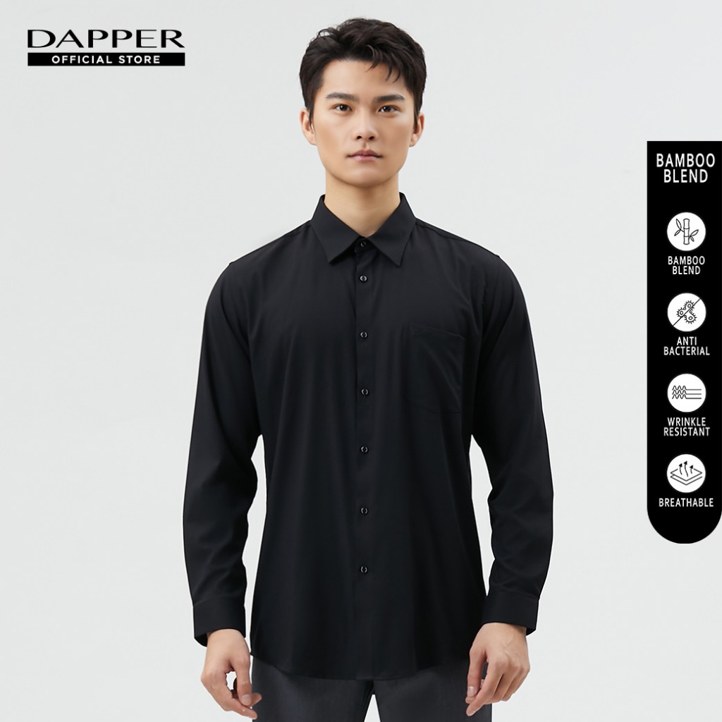 DAPPER เสื้อเชิ้ตแขนยาว BAMBOO BLEND ทรง Smart Fit สีดำ (BSLB1/212TB) | Shopee Thailand