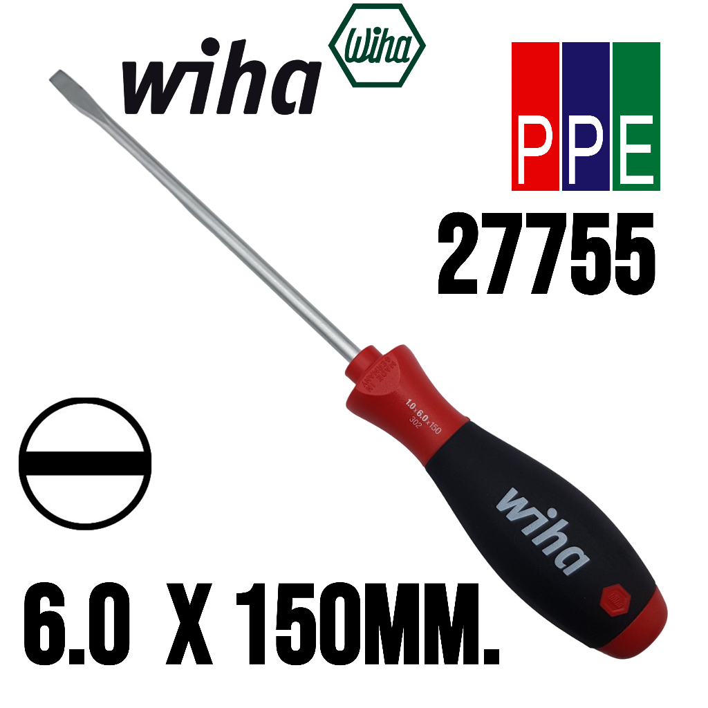 302SF [Wiha] 27755 ไขควงปากแบน 6.0mm. แกนยาว 150mm. Wiha 302 SoftFinish Slotted Screwdriver 6 ...