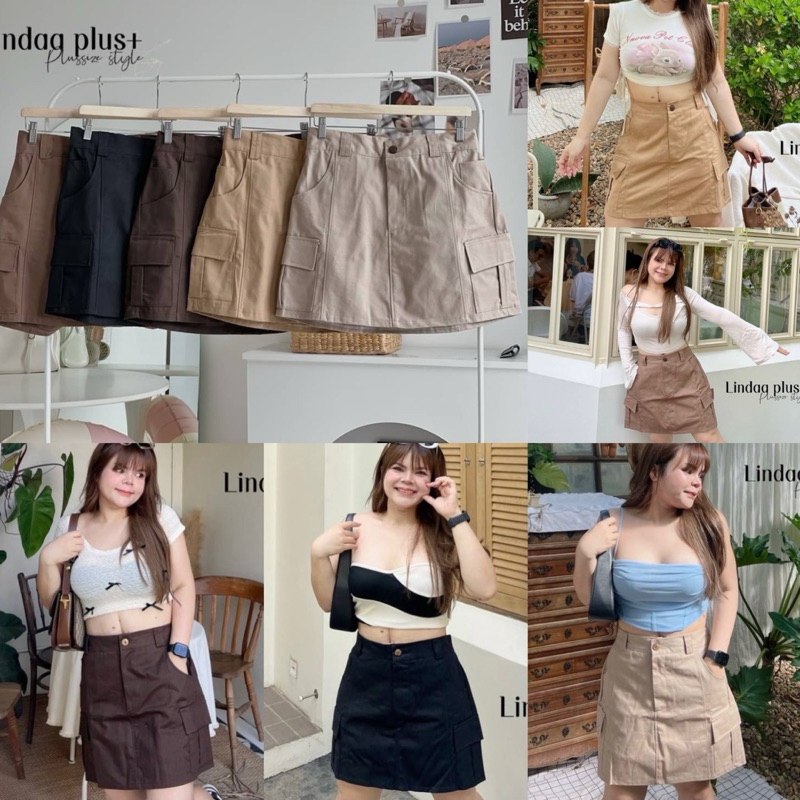 Linn กระโปรงสาวอวบ (รุ่นกระเป๋า5) กระโปรงยีนส์สาวอวบ เอว32-46นิ้ว | Shopee Thailand