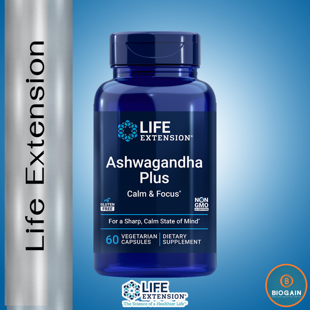 Life Extension Ashwagandha Plus Calm & Focus / 60 Vegetarian Capsules ...