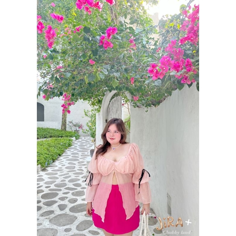 เสื้อแขนตุ๊กตาสาวอวบอ้วนไซส์ใหญ่ อก40-52" แต่งผ่าหน้าเซ็กซี่ เนื้อผ้าบางเบา สม็อคหลัง Plussize ...