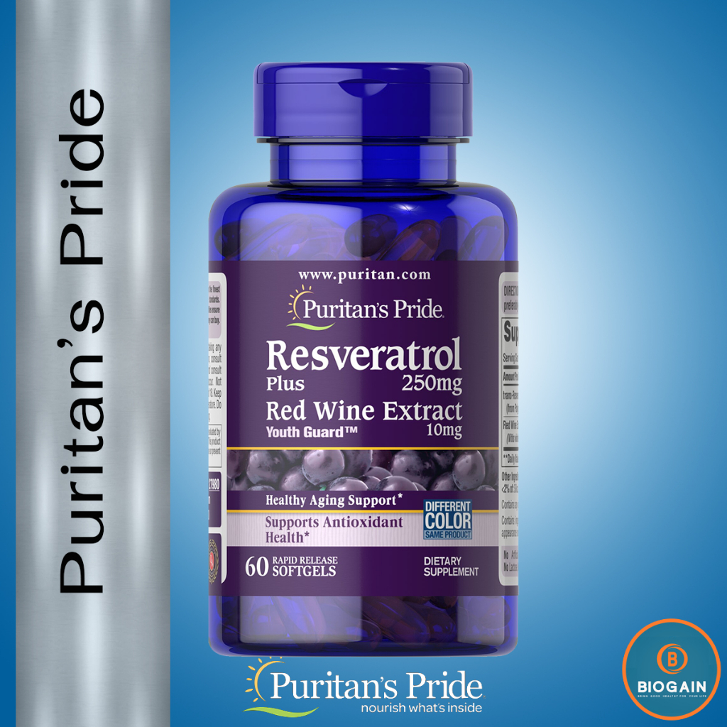 Puritan’s Pride Resveratrol 250 mg Plus Red wine Extract 10mg/ 60 ...