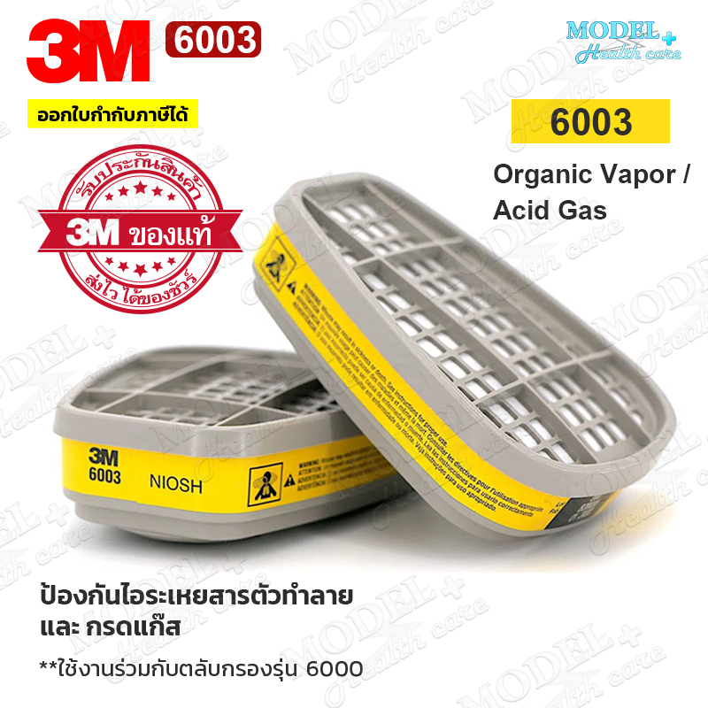 ตลับกรอง 3M 6001, 6002, 6003, 6004, 6005, 6006 ของแท้ ตลับกรองป้องกันไอระเหยสารเคมี สี ทินเนอร์ ...