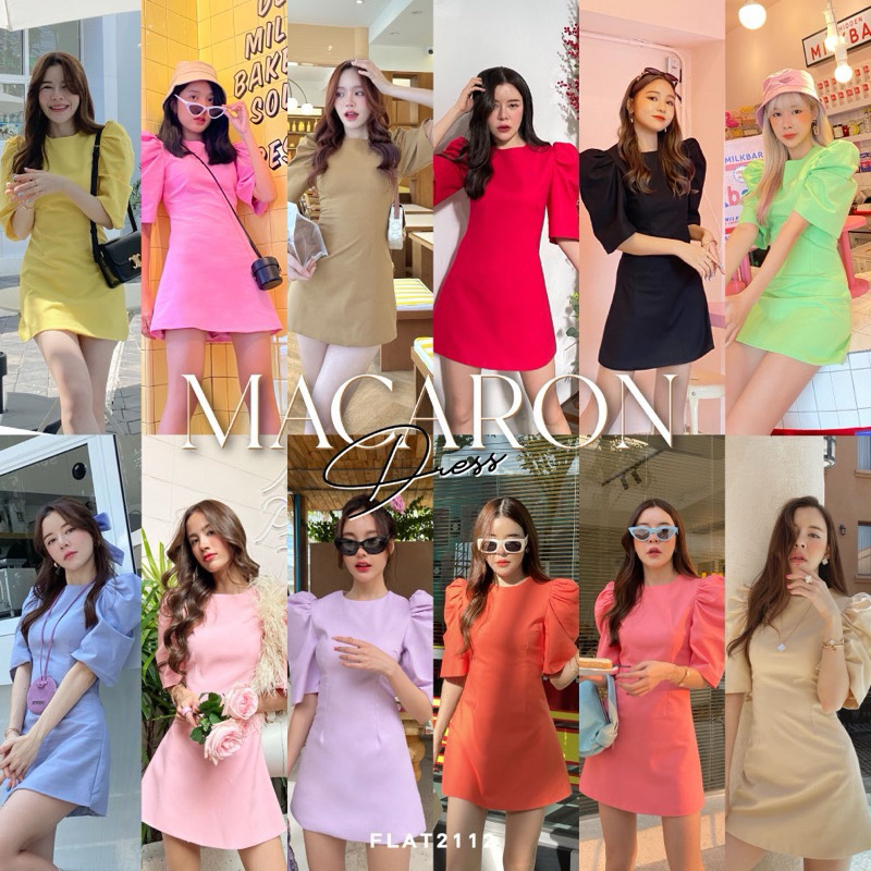 FLAT2112 MACARON DRESS สี Love(ชมพูอ่อน) ไซด์L | Shopee Thailand