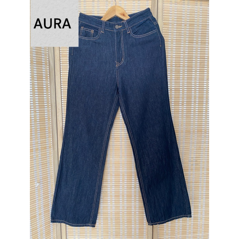 AURA JEANS กางเกงยีนส์แบรนด์แท้เกาหลีสภาพใหม่ เอวสูงป้าย28(M) | Shopee Thailand