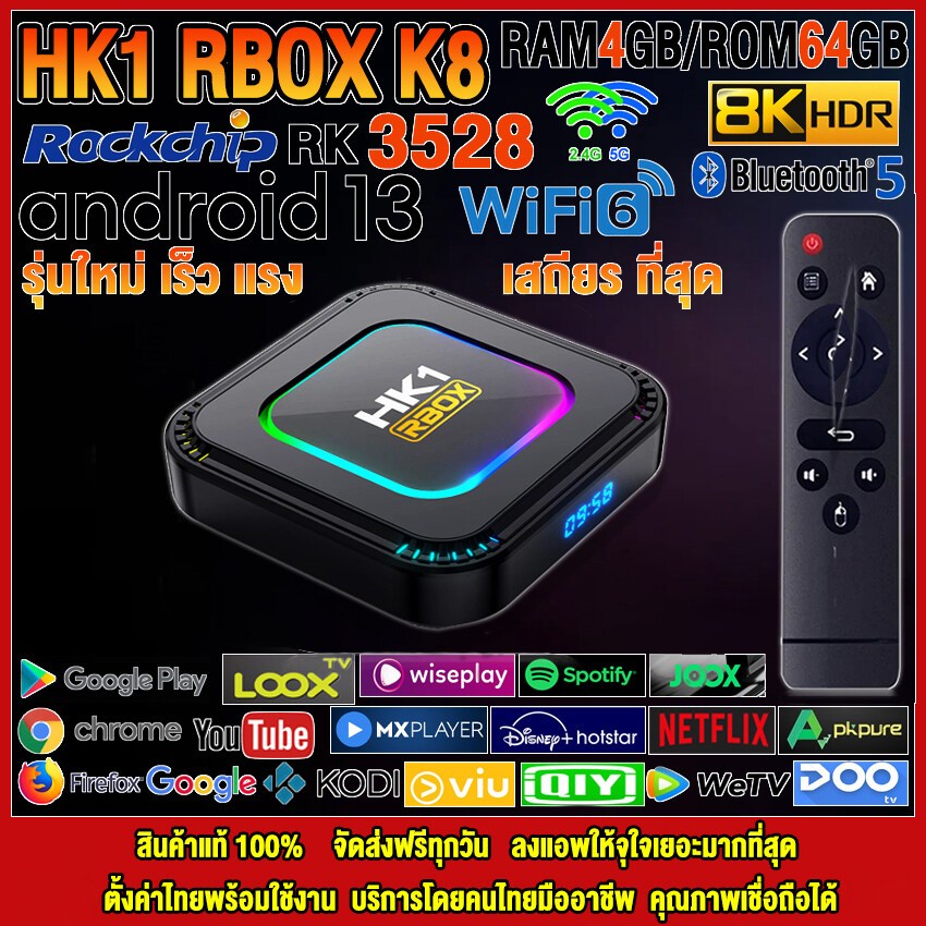สุดยอดกล่องแอนดรอยด์ทีวี 8K รุ่นใหม่ปี 2023 Android TV Box HK1 RBOX K8 แรม4GB/64GB Amlogic ใหม่ ...