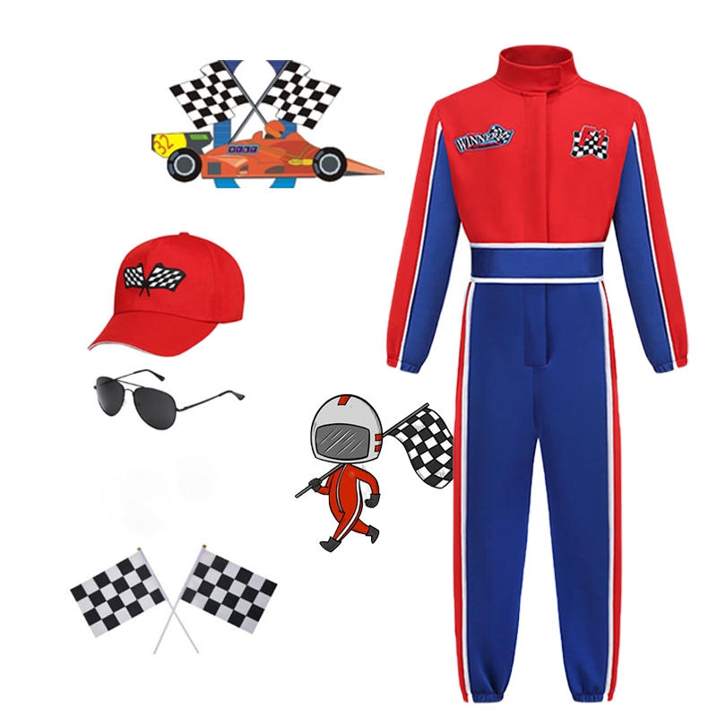 Race Car Driver Costume for Kids Boy Red Blue Racer Uniform | Shopee ...