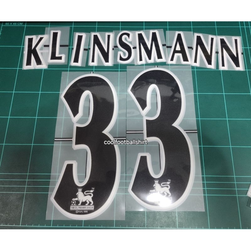 ชื่อเบอร์ กำมะหยี่ รีโปร KLINSMANN 33 EPL 1996-97 ติดเสื้อ Tottenham Hot Spur ฉลามขาว เจอเก้นคล ...