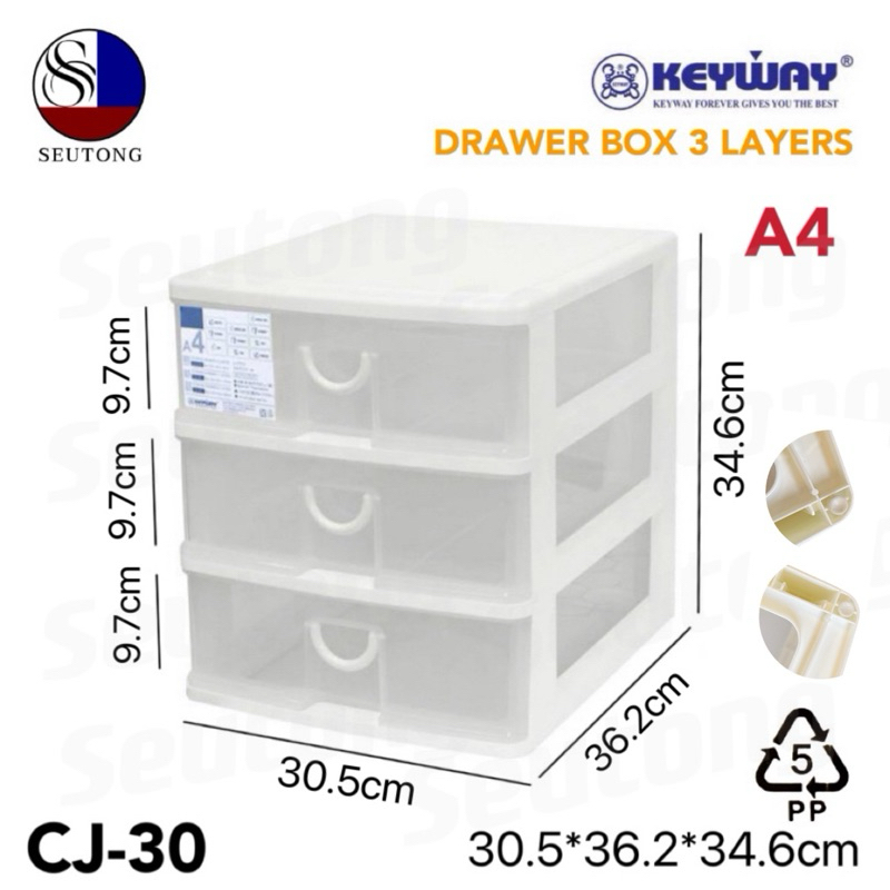 Keywayกล่องลิ้นชัก (ใส่A4ได้) ลิ้นชักอเนกประสงค์3ชั้น สีใส เเข็งเเรงทนทาน รุ่น CJ-30 | Shopee ...