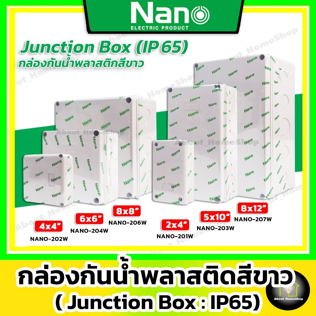 Nano กล่องกันน้ำพลาสติก สีขาว ขนาด : 2x4" 4x4" 5x10" 6x6" 8x6" 8x8" 8x12" (Junction Box IP65 ...
