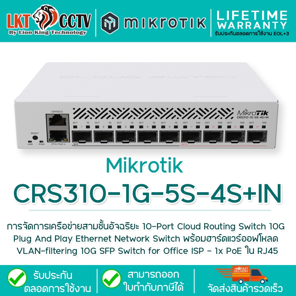 ส่งฟรี!! CRS310-1G-5S-4S+IN Mikrotik Cloud Router Switch (Lifetime ...