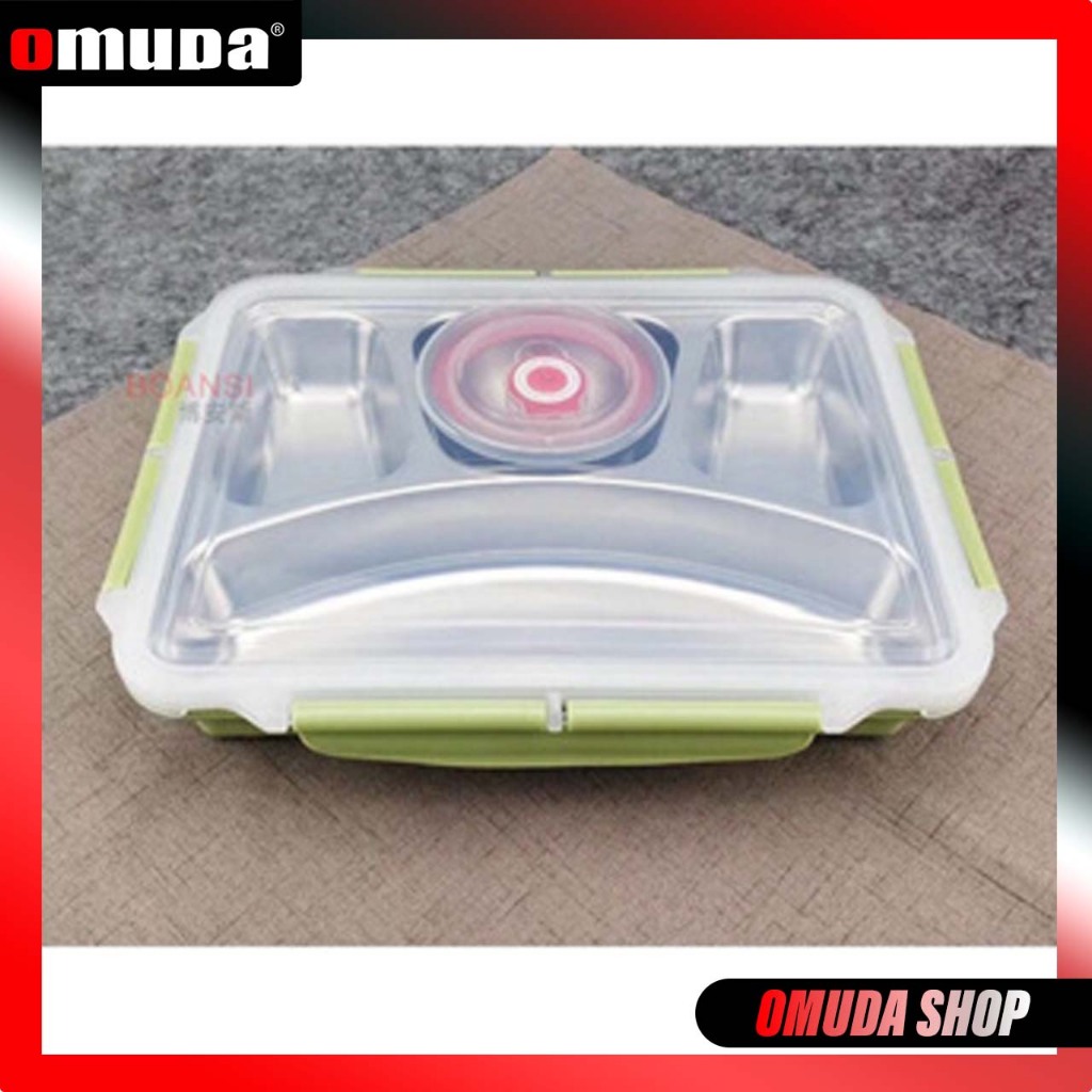 OMUDA_SHOP กล่องข้าวแบบ 4 ช่อง กล่องอาหาร มาพร้อมกระปุกใส่ซุป กล่องข้าวสแตนเลส (เฉียง) | Shopee ...