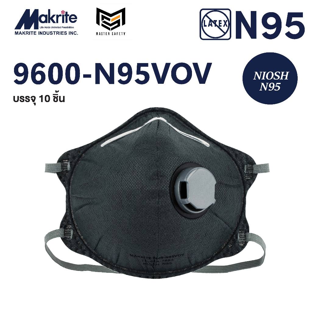 หน้ากากอนามัย Makrite รุ่น 9600-N95VOV หน้ากากเอ็น 95 ป้องกันกันฝุ่นและมลภาวะทางอากาศ 1 กล่อง 10 ...