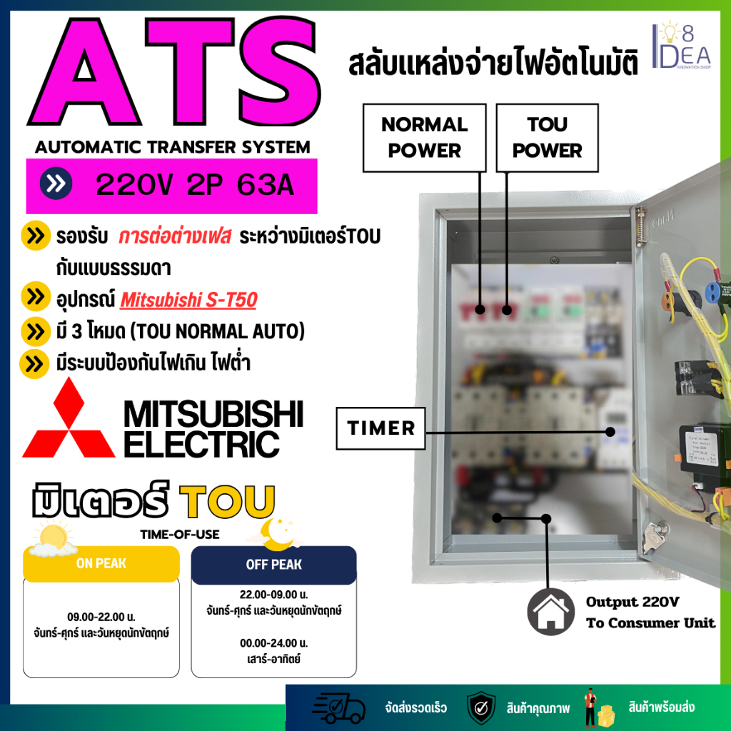 ats สลับไฟ ตู้ ATS 220V 2P 63A Mitsubishi S-T50 สวิตซ์สลับแหล่งจ่าย 2 ...