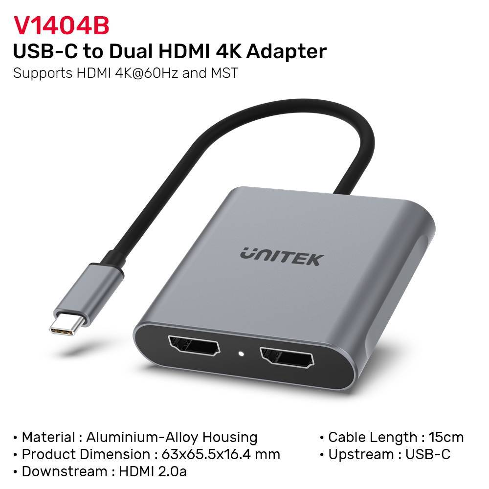 UNITEK USB-C to Dual HDMI 4K Adapter V1404B. | Shopee Thailand