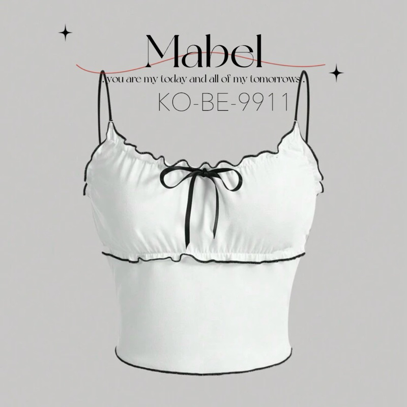 Mabel 🤍 สายเดี่ยวสีขาวขอบย่นสีดำ 🧸 พร้อมส่งจากไทย 🇹🇭 KO-BE-9911 ...