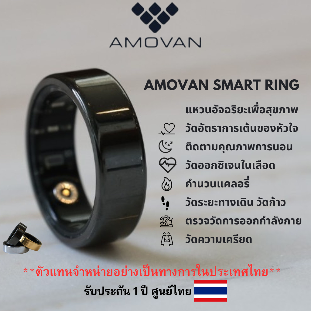 Amovan Smart Ring แหวนอัจฉริยะ (Smart Ring) สีดำ แหวนเพื่อสุขภาพ วัดอัตราการเต้นของหัวใจ ...