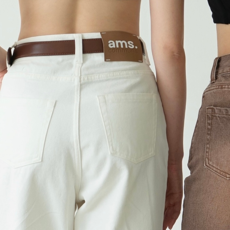 ams.commune กางเกงยีนส์ทรงกระบอกสีขาว (มีรอบส่งของทุกวัน) | Shopee Thailand