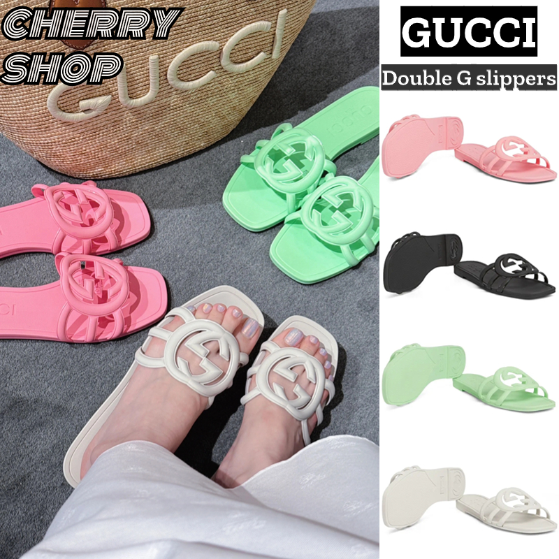 🍒กุชชี่ Gucci Women's Rubber Interlocking Double G Slippers🍒รองเท้าแตะ ...