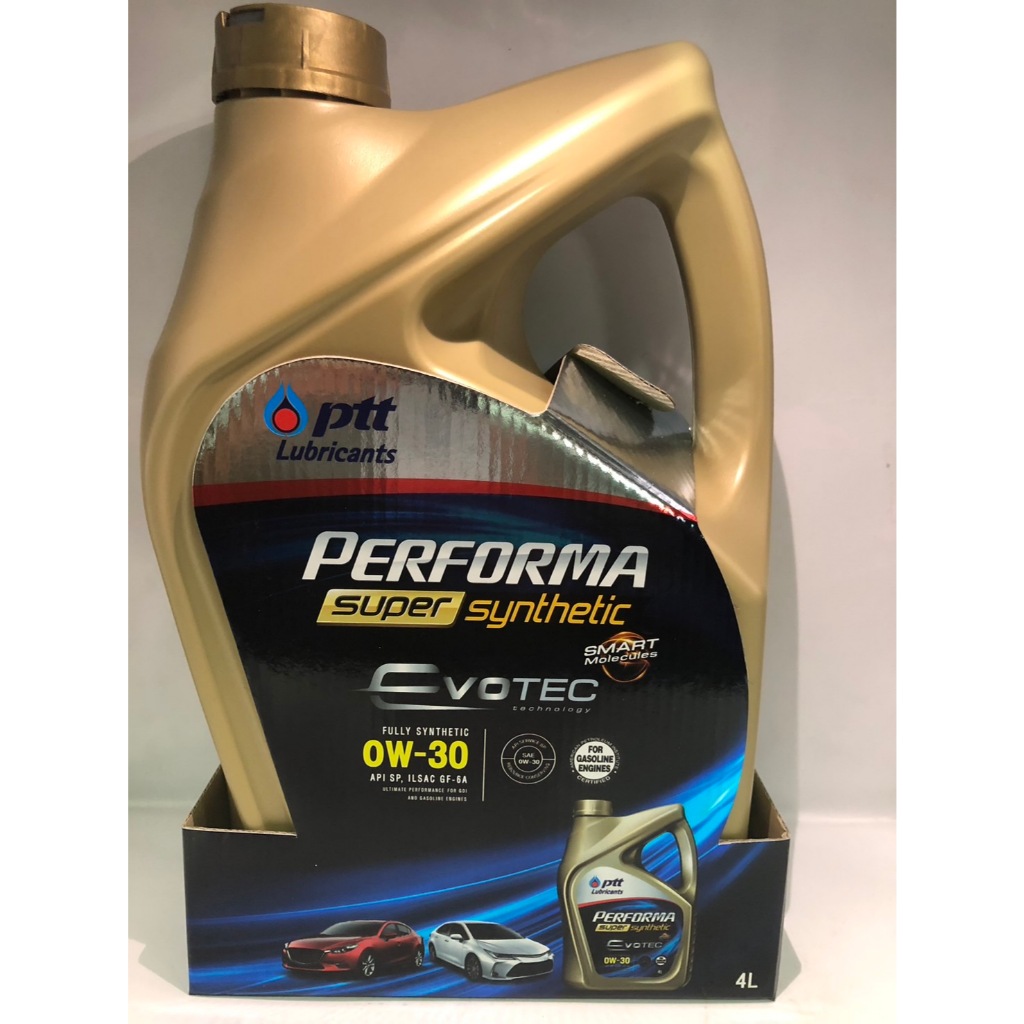 น้ำมันเครื่องเบนซินสังเคราะห์ PTT PERFORMA SUPER SYNTHETIC 0W-30 4L เพ ...