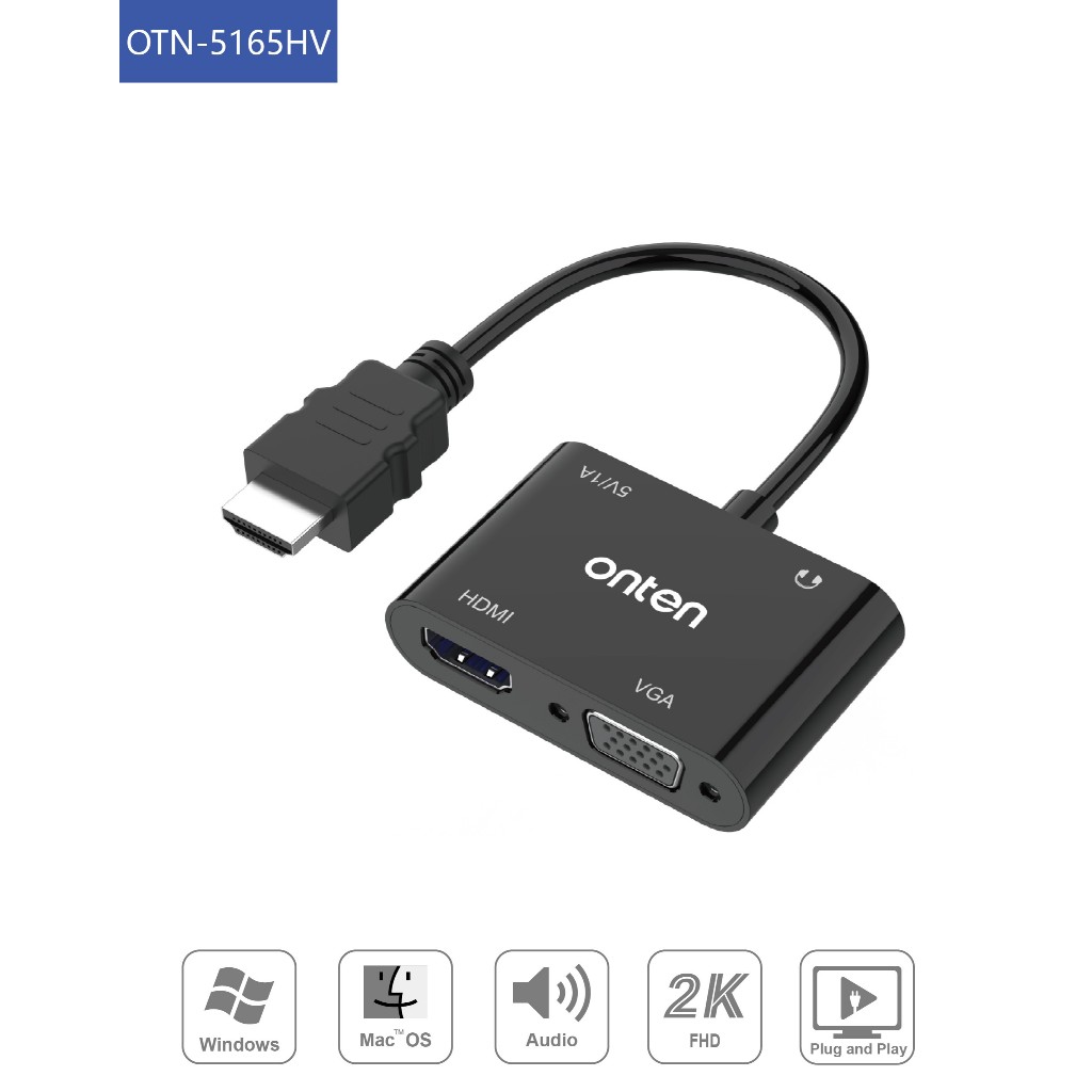 Onten OTN-5165HV HDMI to HDMI +VGA Adapter with Audio อะแดปเตอร์ HDMI ...